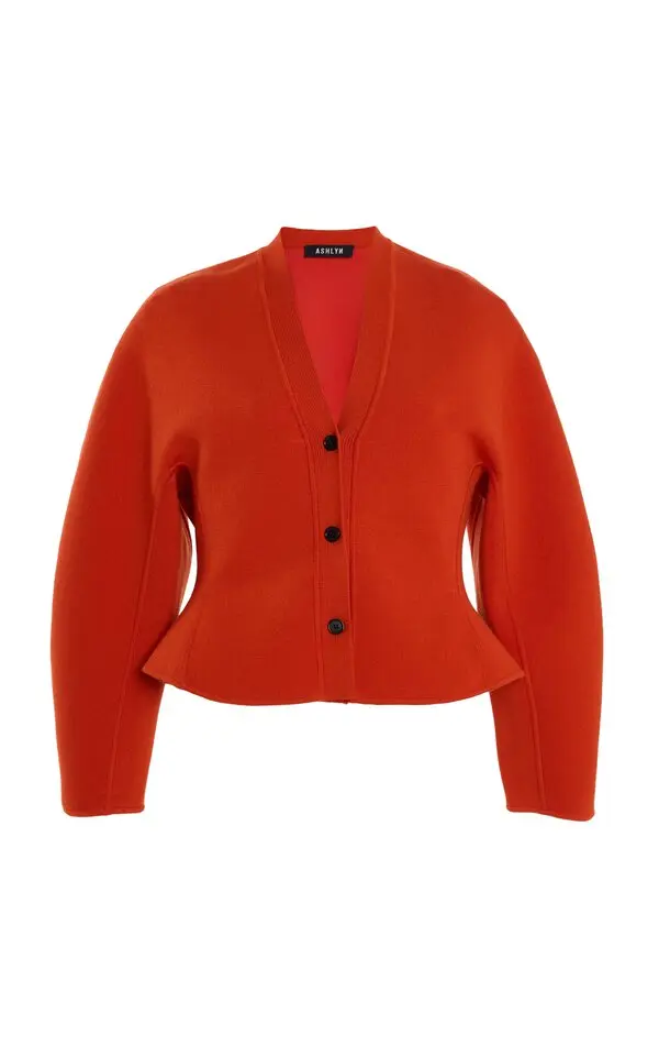 ASHLYN Henry Merino Wool Peplum Cardigan