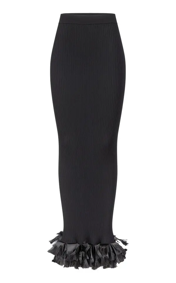 FFORME Riley Ribbon-fringed Wool Maxi Skirt - Black