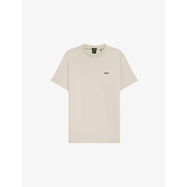 BOSS Brand-emed Short-sleeved Stretch-cotton T-shirt - Open White