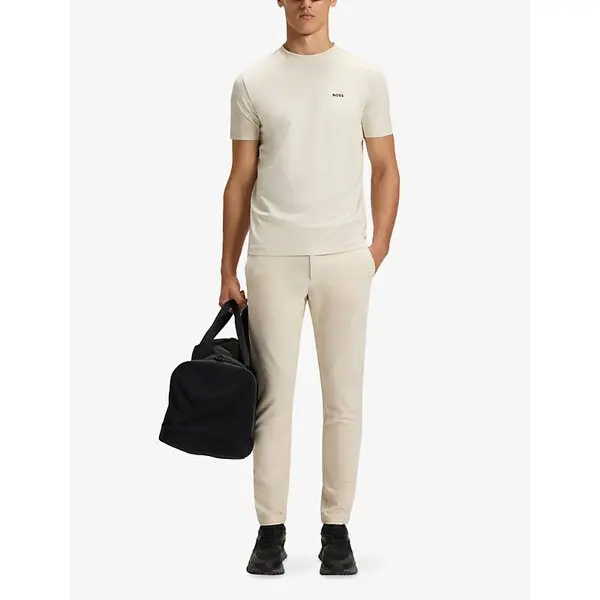 BOSS Brand-emed Short-sleeved Stretch-cotton T-shirt - Open White