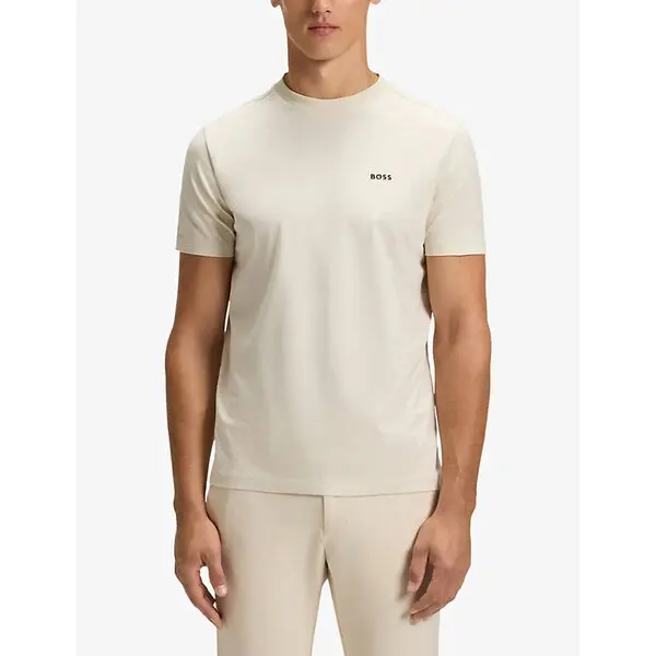 BOSS Brand-emed Short-sleeved Stretch-cotton T-shirt - Open White