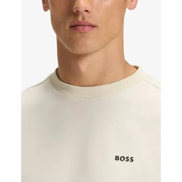 BOSS Brand-emed Short-sleeved Stretch-cotton T-shirt - Open White