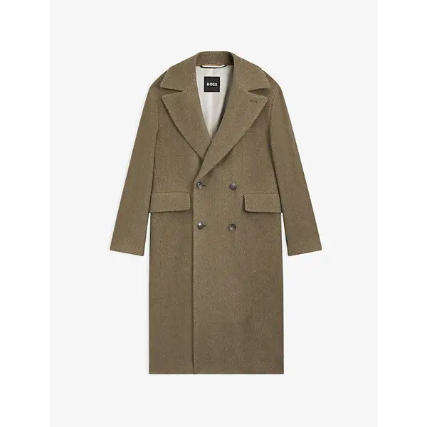 BOSS Double-breasted Herringbone Wool-blend Coat