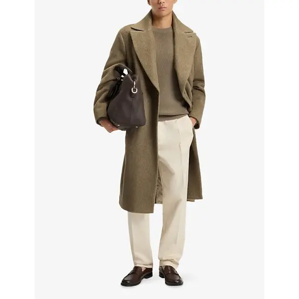 BOSS Double-breasted Herringbone Wool-blend Coat