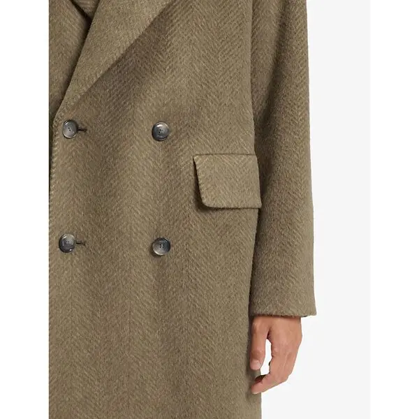 BOSS Double-breasted Herringbone Wool-blend Coat