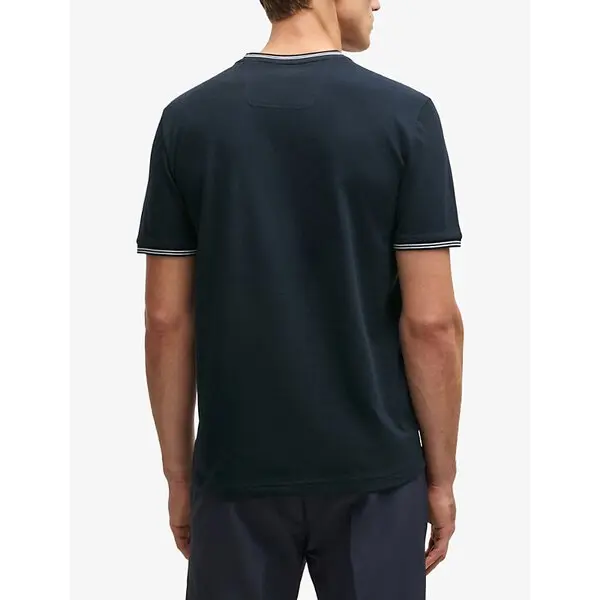 BOSS Branded Contrast-trim Stretch-cotton T-shirt Xxxl
