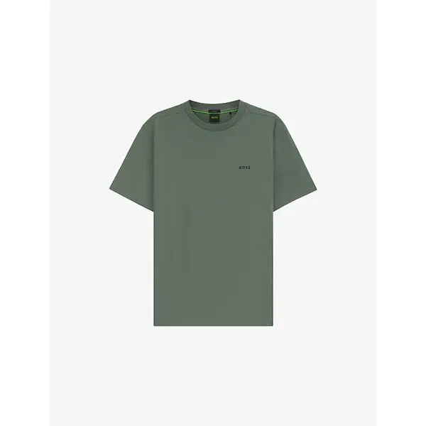 BOSS Brand-emed Short-sleeved Stretch-cotton T-shirt - Open Green