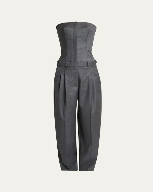 Givenchy Bustier Pleated Straight-leg Jumpsuit - Grey Mix