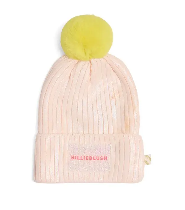 BILLIEBLUSH Metallic Beanie With Pom-pom - Pink