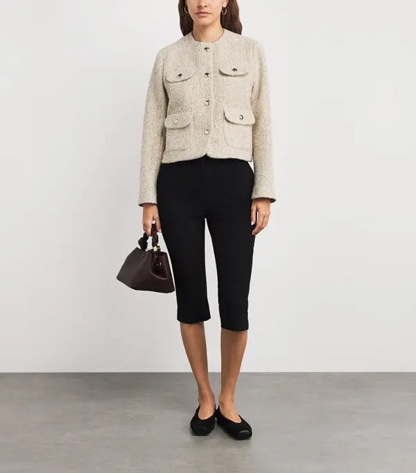 Maje Bouclé Tweed Cropped Jacket - White
