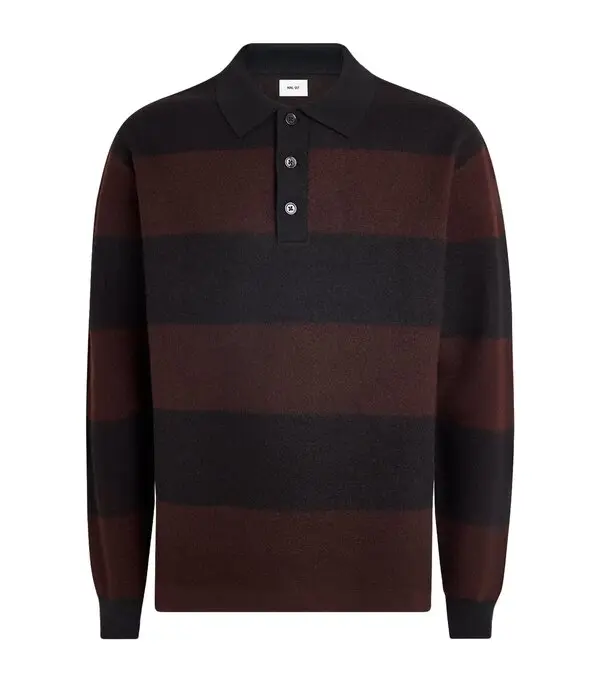 Nn07 Wool Stripe Rugby Polo Sweater - Black