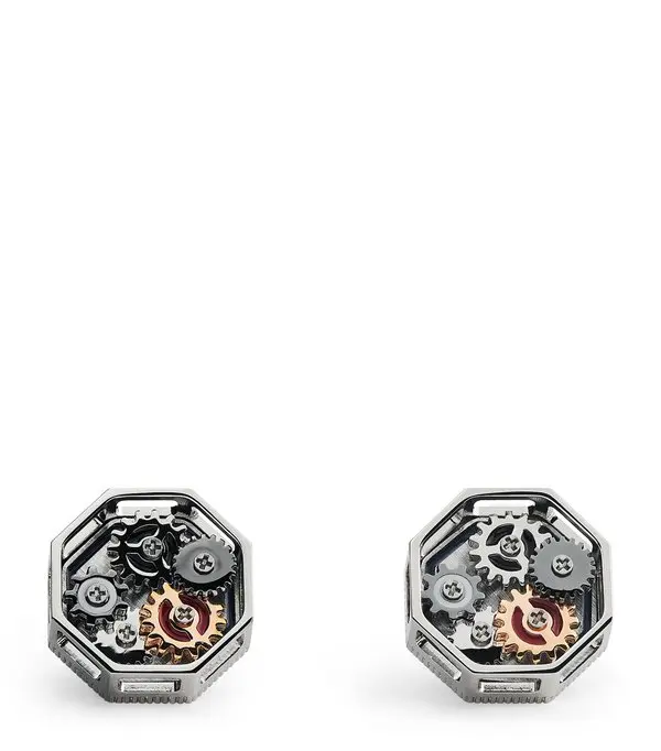 Tateossian Palladium Octo Gear Cufflinks - Navy