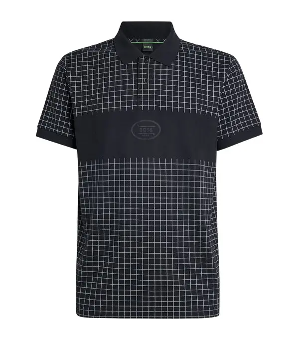 BOSS Cotton Check Polo Shirt - Blue