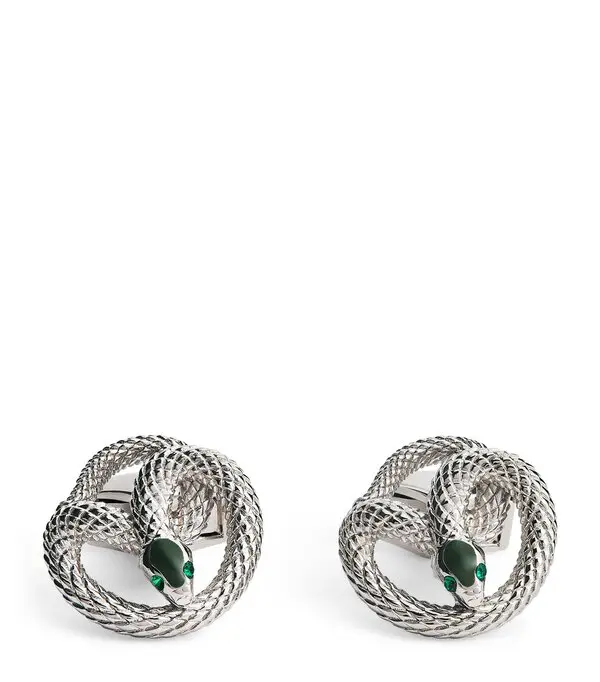Tateossian Palladium Enamel-detail Viper Cufflinks - Silver