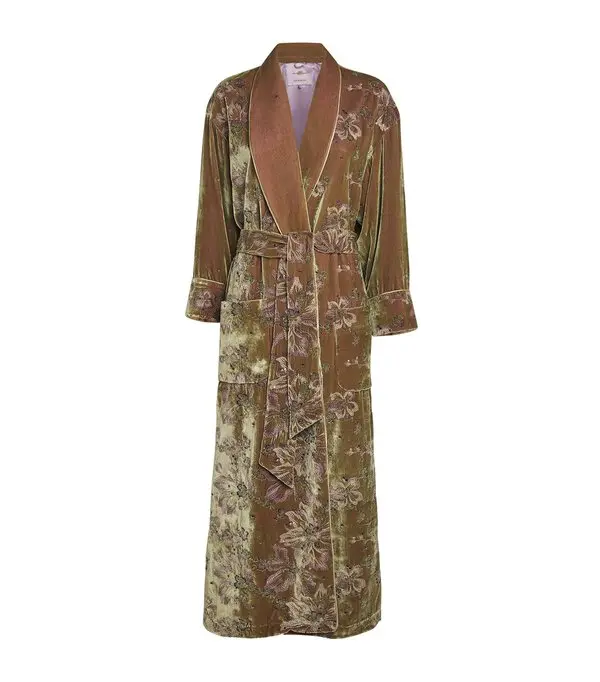DANIEL HANSON Velvet Embroidered Robe - Brown