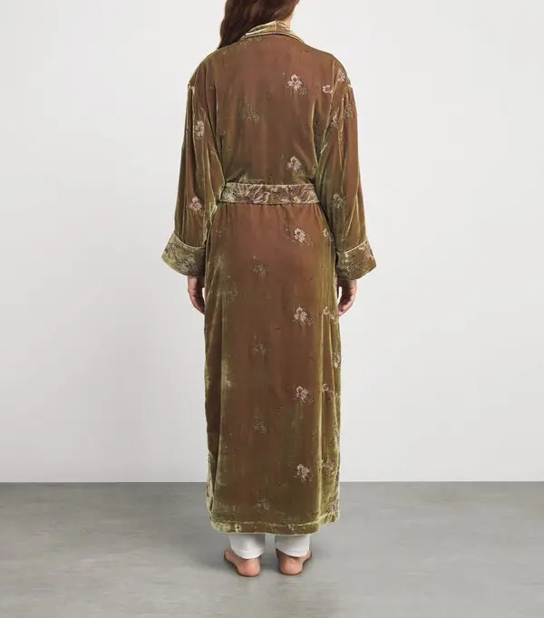 DANIEL HANSON Velvet Embroidered Robe - Brown