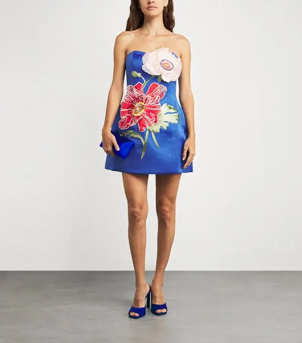 Leo Lin Flower-Appliqu Rosario Mini Dress - Blue | Editorialist