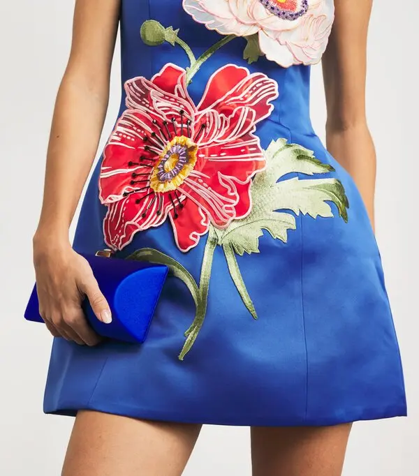 Leo Lin Flower-Appliqu Rosario Mini Dress - Blue | Editorialist