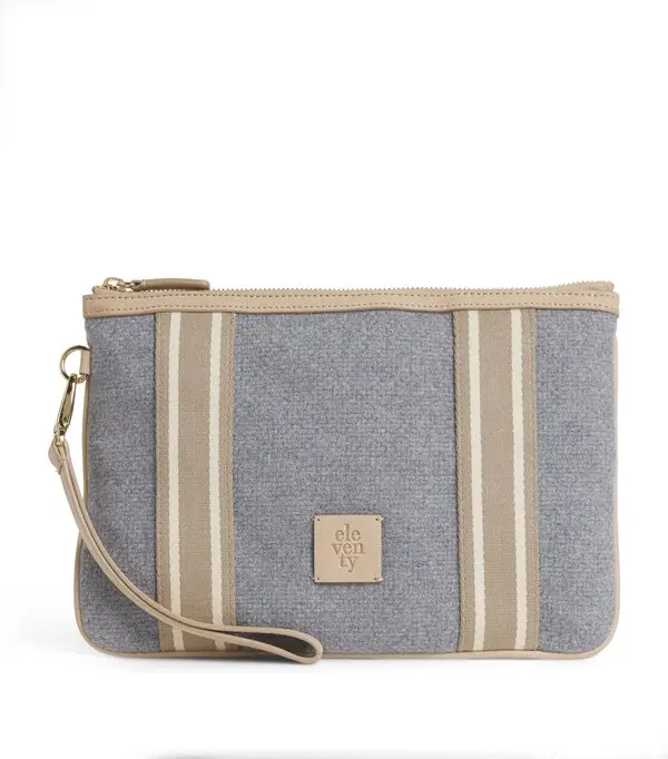 Eleventy Wool Stripe-detail Pouch - Grey