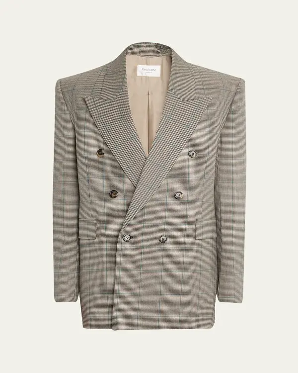 Saint Laurent Double-breasted Check Wool Blazer