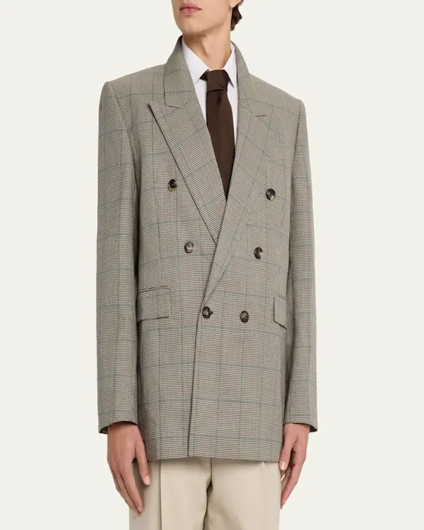 Saint Laurent Double-breasted Check Wool Blazer