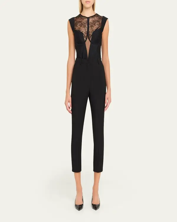 LIVY Palace Quilted Satin & Floral Lace Bodysuit