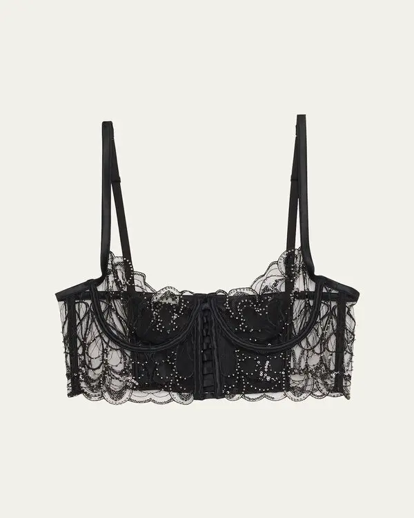 LIVY Paradis Bead-embroidered Bustier - Black