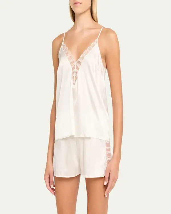 LIVY Murmure Lace-trim Silk Satin Top