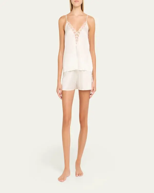LIVY Murmure Lace-trim Silk Satin Top