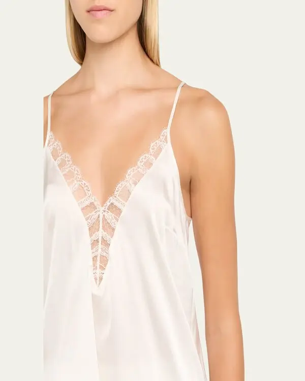 LIVY Murmure Lace-trim Silk Satin Top