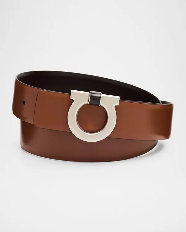 FERRAGAMO Gancio Buckle Reversible Leather Belt - T.moro