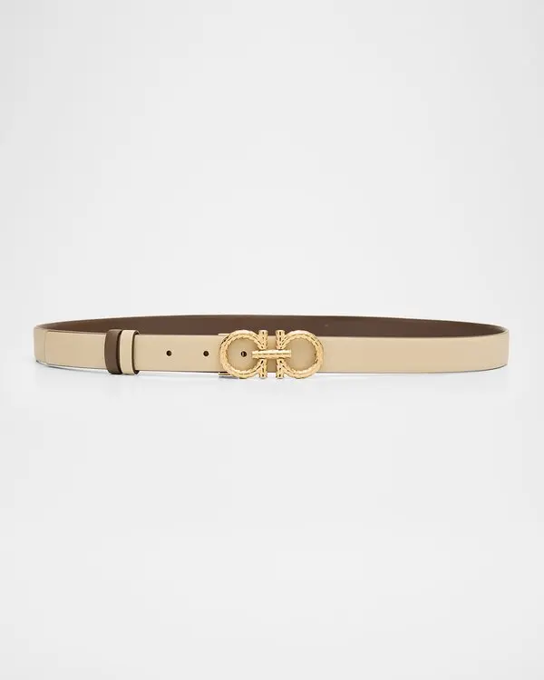 FERRAGAMO Gancini-buckle Reversible Leather Belt - Stone Clay