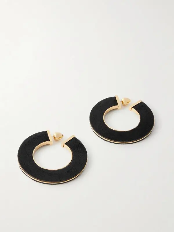 Alaïa Gold-tone Calf Hair Hoop Earrings - Brown