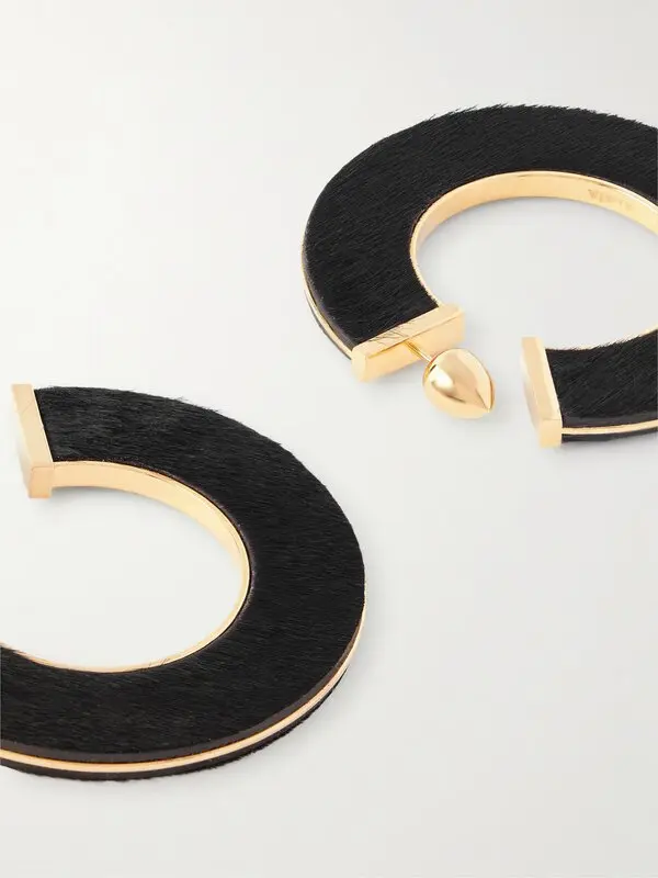 Alaïa Gold-tone Calf Hair Hoop Earrings - Brown