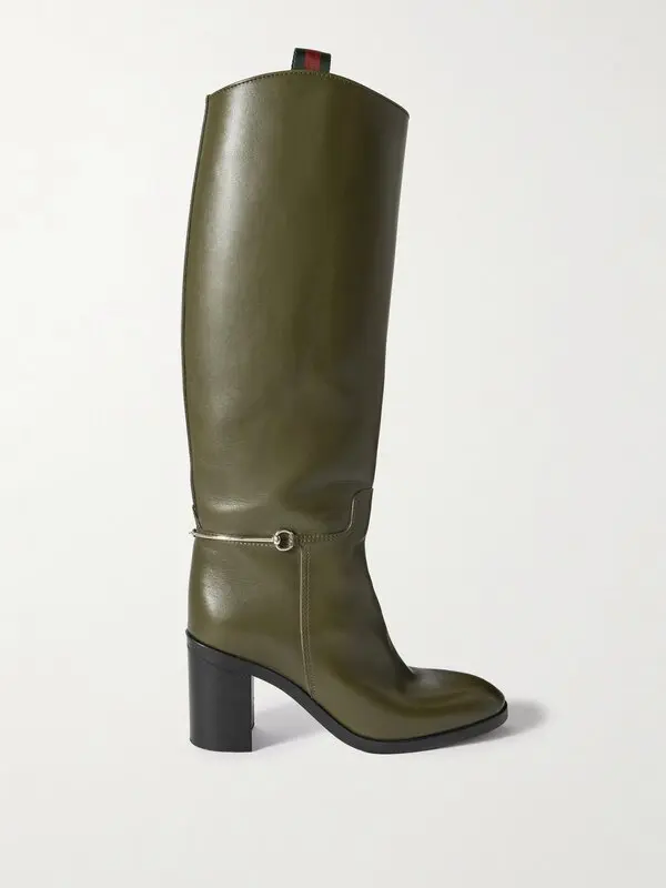 Gucci Charlotte Leather Knee Boots - Green