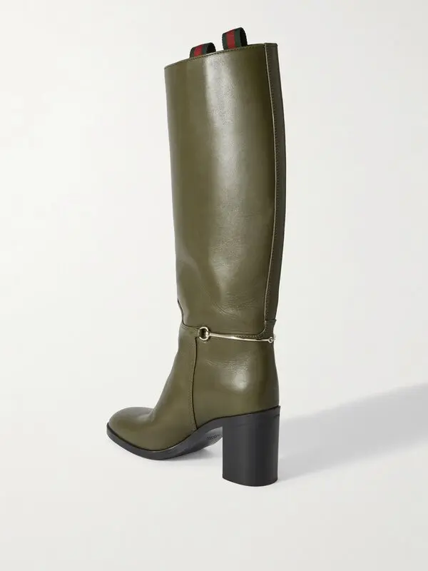 Gucci Charlotte Leather Knee Boots - Green