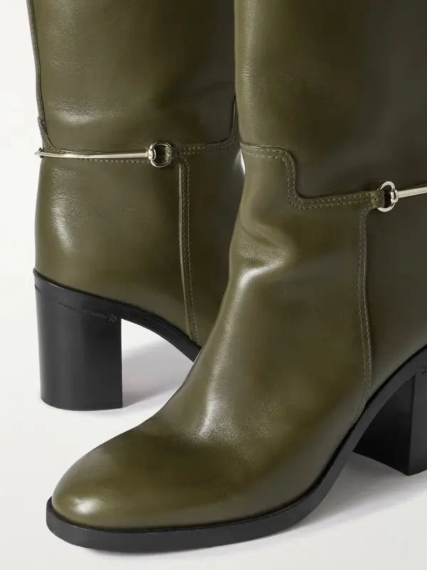 Gucci Charlotte Leather Knee Boots - Green