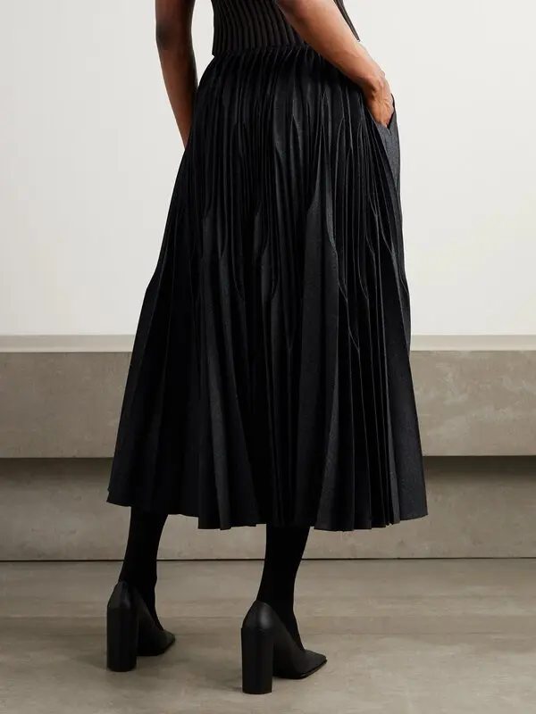 Alaïa Pleated Wool Midi Skirt - Gray