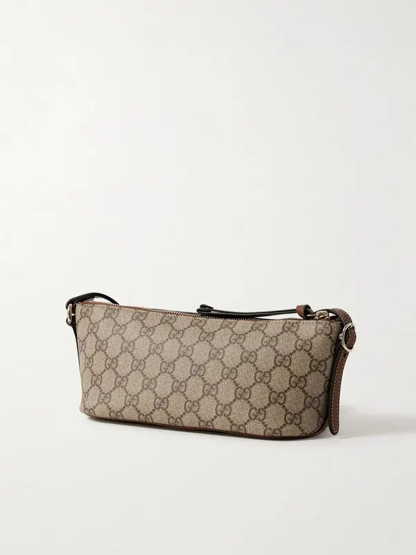 Gucci Gg Emblem Leather-trimmed Printed Coated-canvas Shoulder Bag - Neutrals