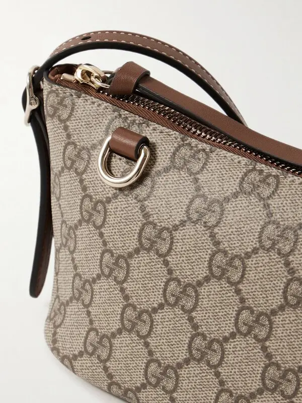 Gucci Gg Emblem Leather-trimmed Printed Coated-canvas Shoulder Bag - Neutrals