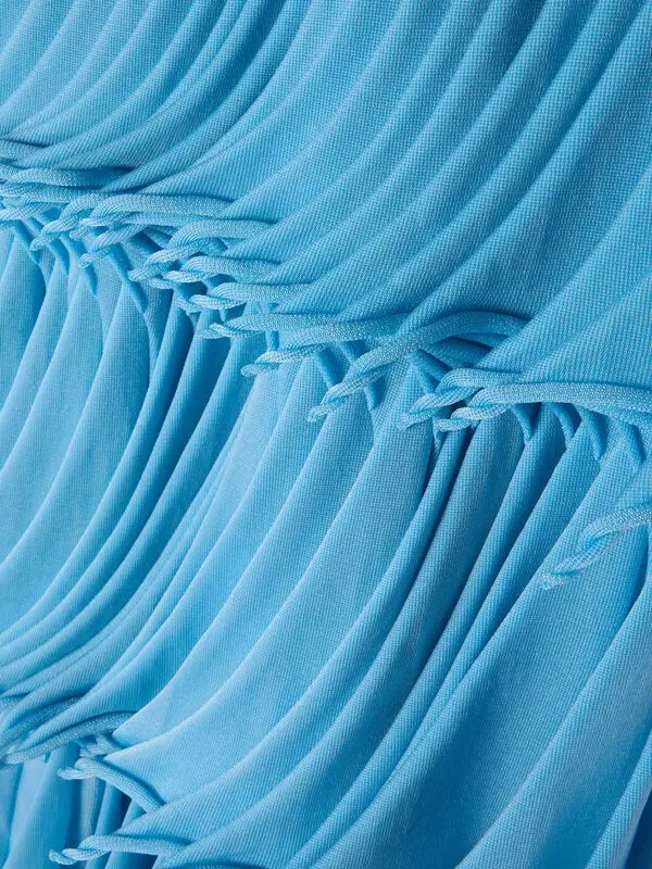 Alaïa Tiered Pleated Knitted Midi Skirt - Blue