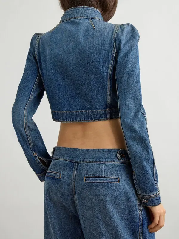 Alaïa Cropped Denim Jacket - Blue