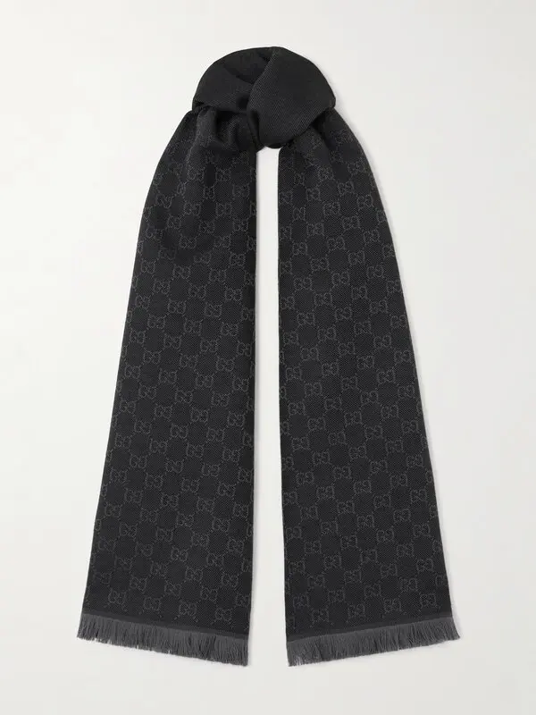 Gucci Frayed Wool-jacquard Scarf - Black