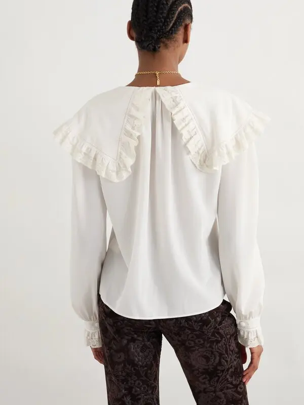 Chloé Lace-trimmed Organic Silk Blouse - White