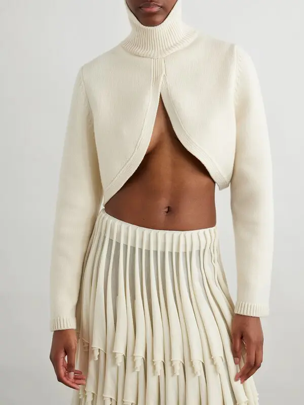 Alaïa Cropped Cashmere-blend Turtleneck Sweater - Neutrals