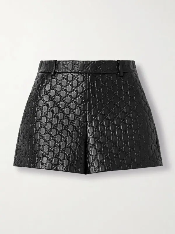 Gucci Debossed Leather Shorts - Black