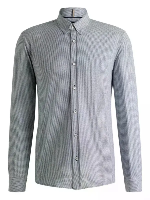 BOSS Textured Long-sleeve Cotton Shirt - Blue