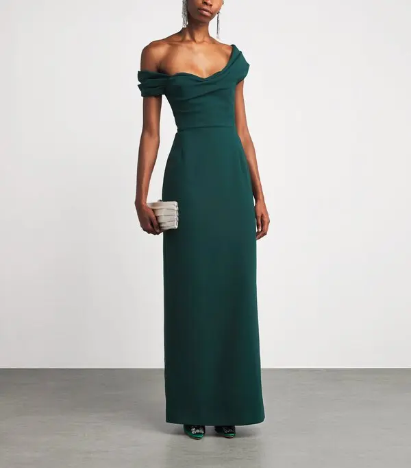 Carolina Herrera Crepe Draped Off-the-shoulder Gown
