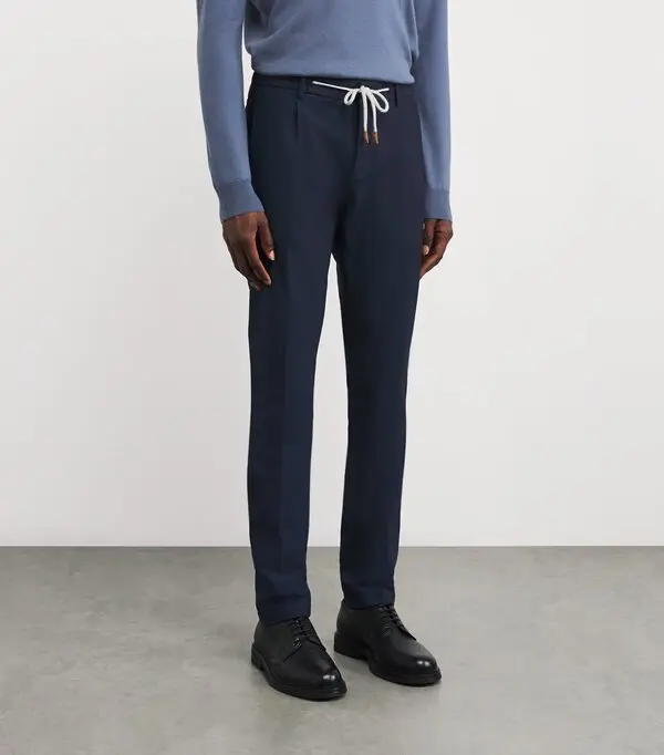 Eleventy Cotton-blend Drawstring Trousers - Blue