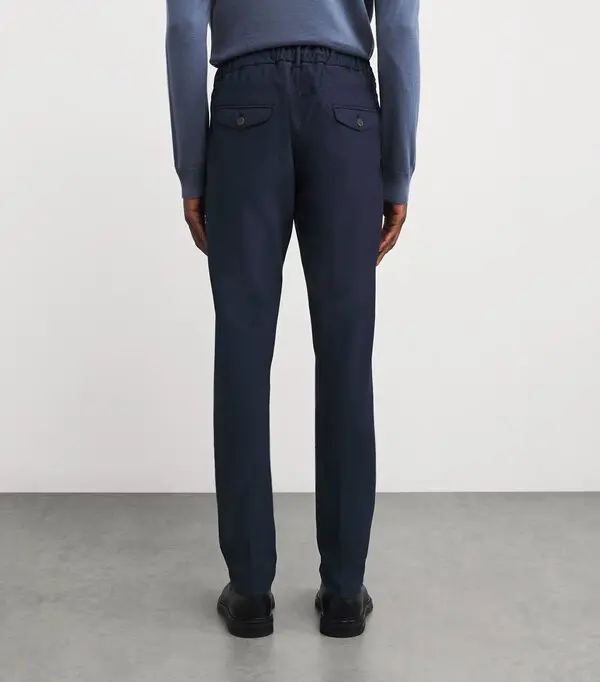 Eleventy Cotton-blend Drawstring Trousers - Blue